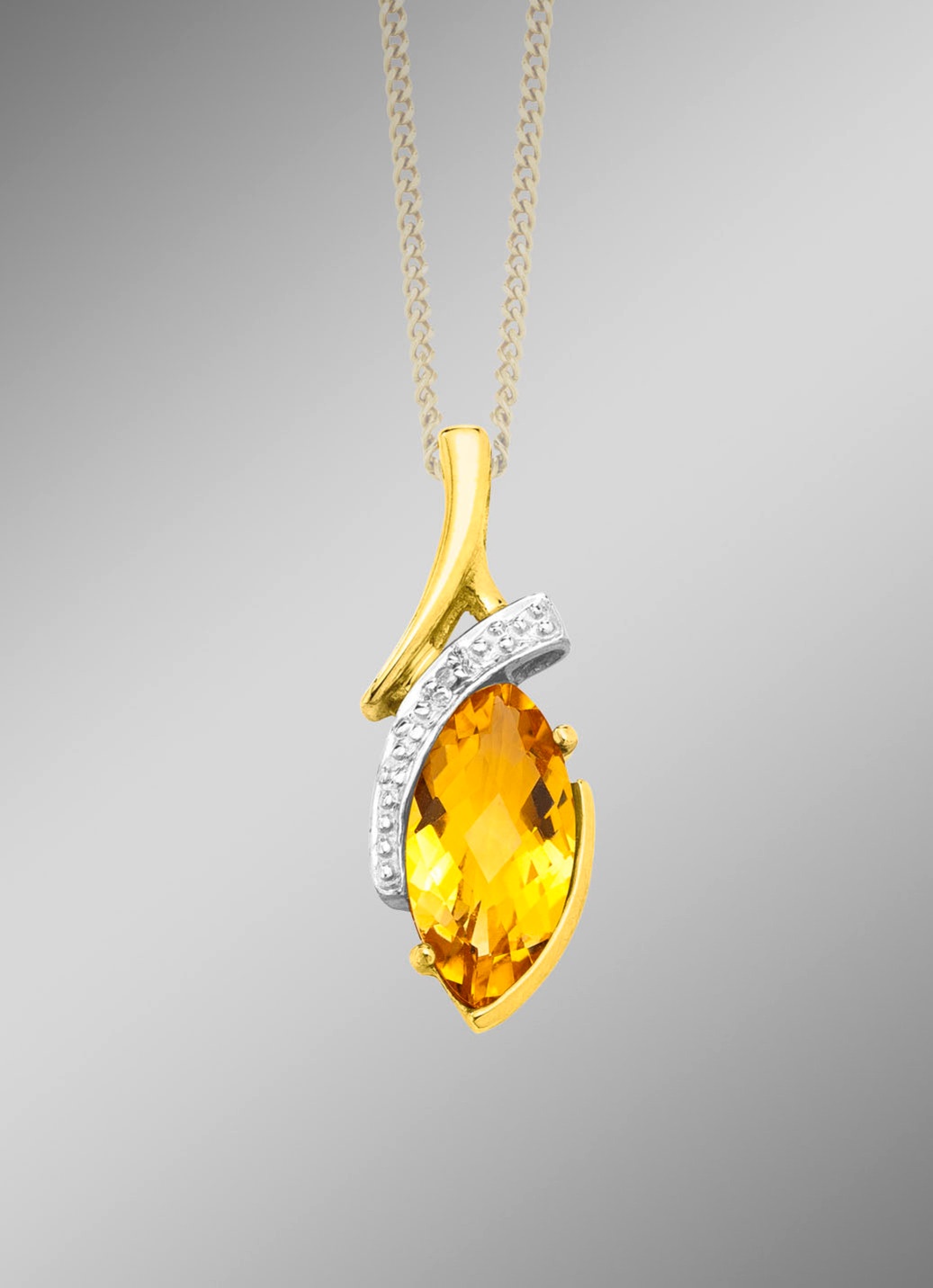 Dames - Hanger met echte citrien en diamant - Gold_375