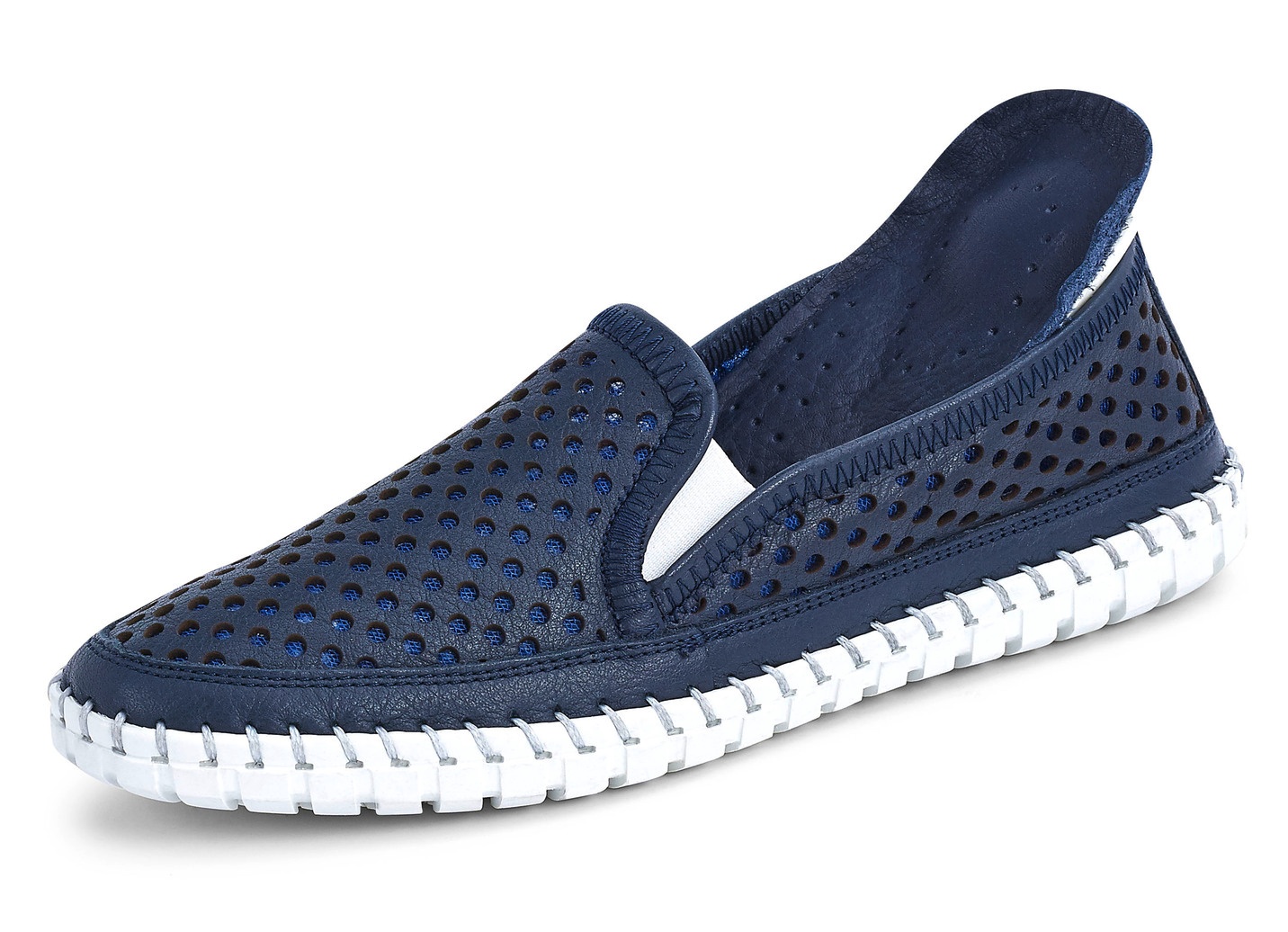 Gemini pantoffels van zomers geperforeerd rundnappaleer - MARINE